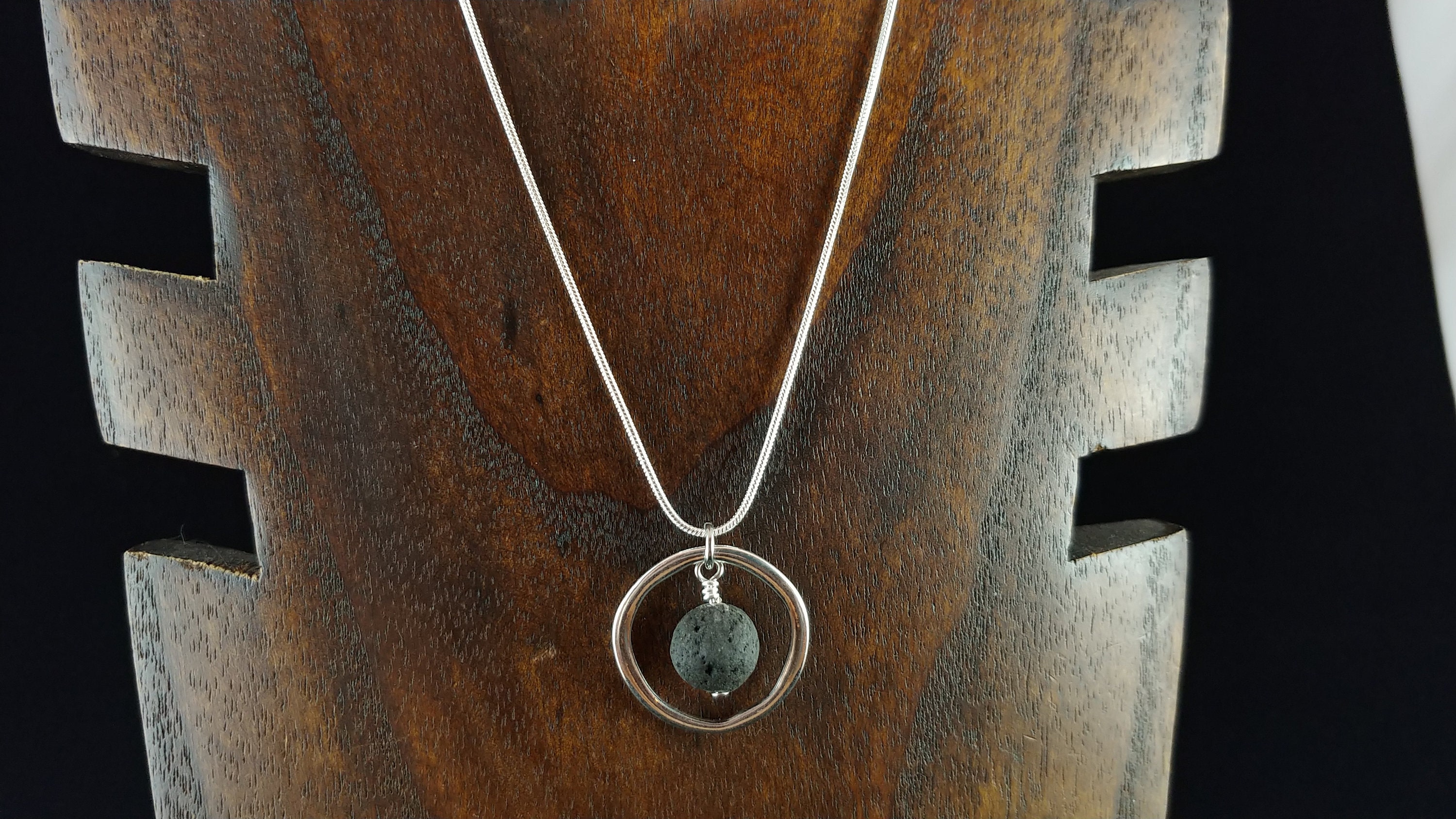 Silver Circle Necklace with Lava Rock | Etsy