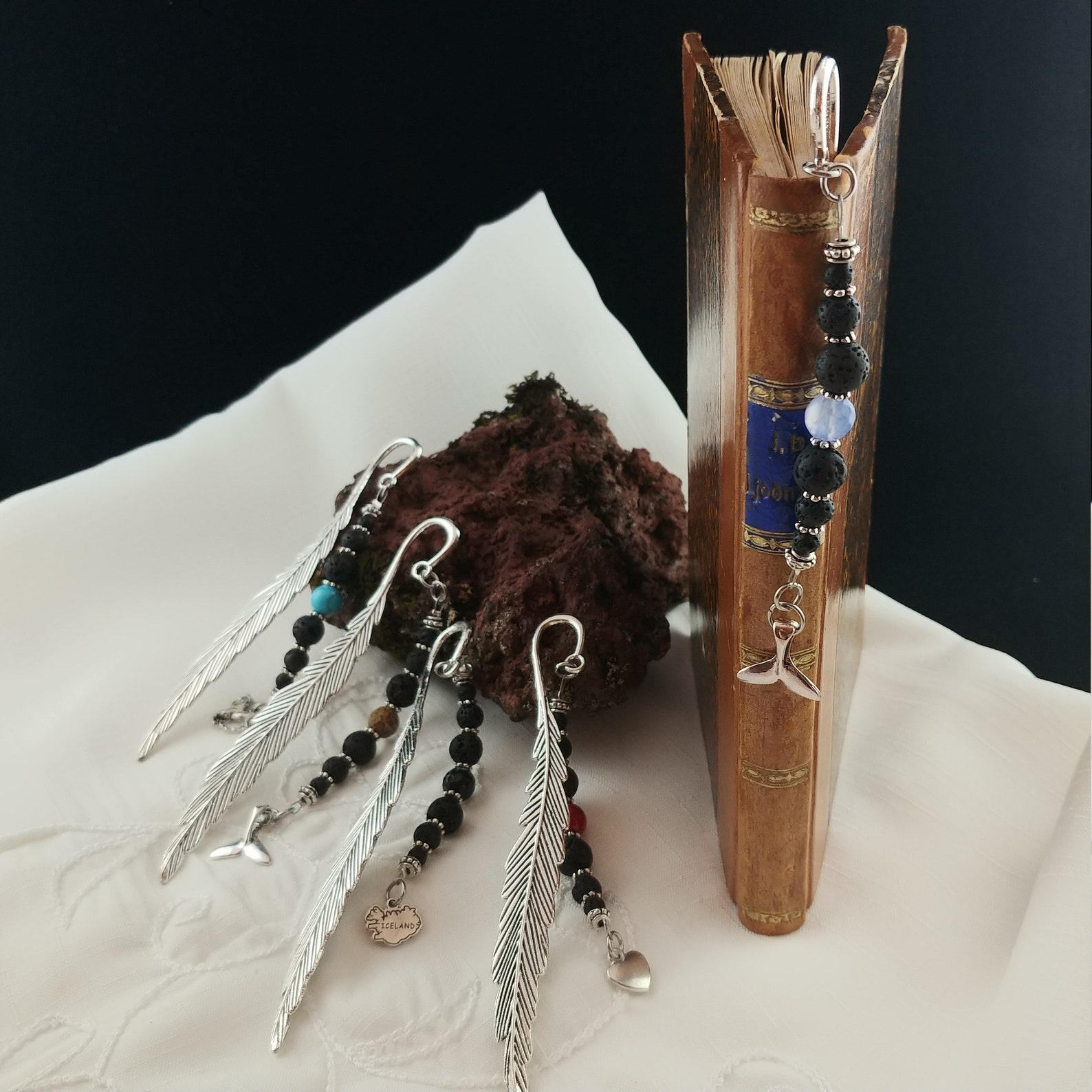 Lava Stone and Charm Bookmarks 4 Types of Charms: Heart - Etsy