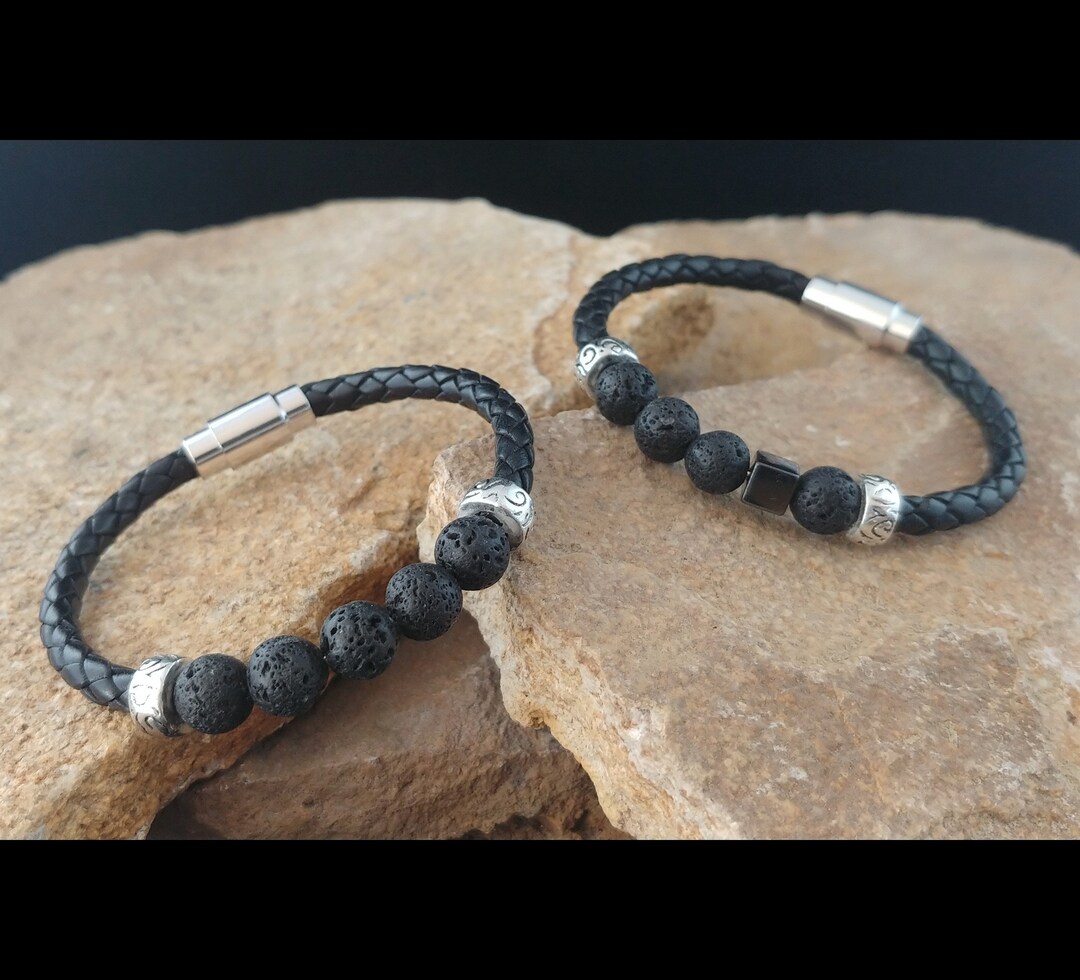 Icelandic Braided Leather and Lava Bracelet - Etsy