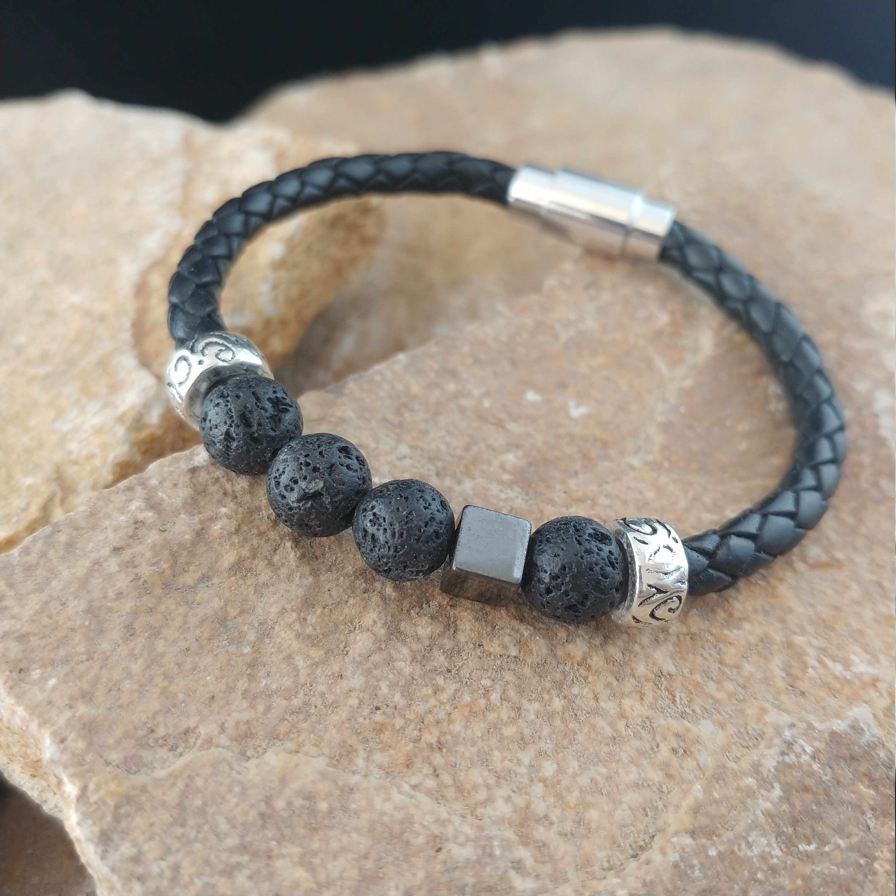 Icelandic Braided Leather and Lava Bracelet - Etsy
