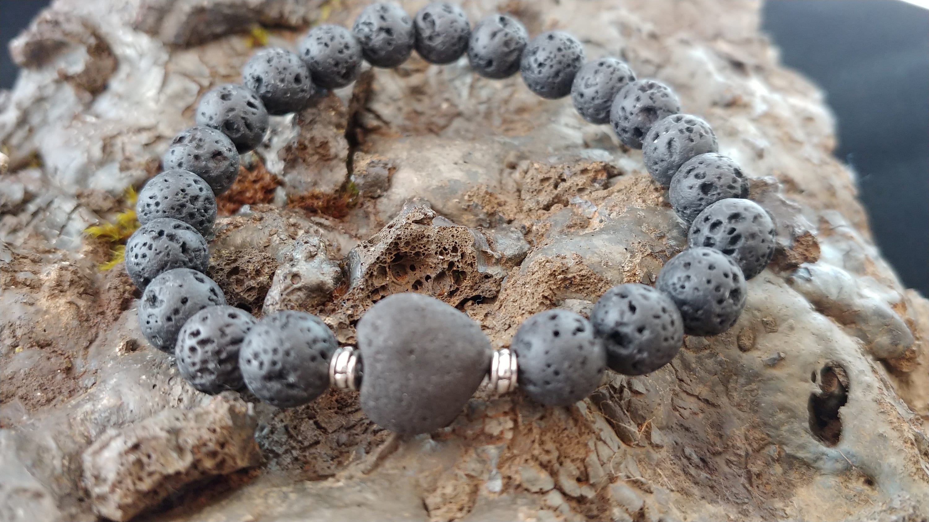Lava Rock Bracelet With Lava Heart - Etsy
