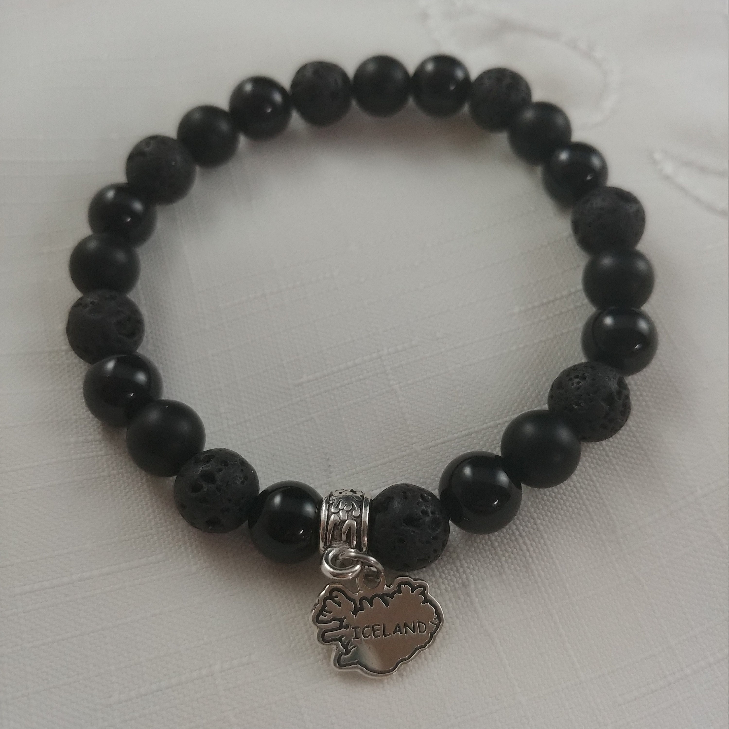 Lava and Onyx Bracelet With Iceland Charm 2 Types - Etsy