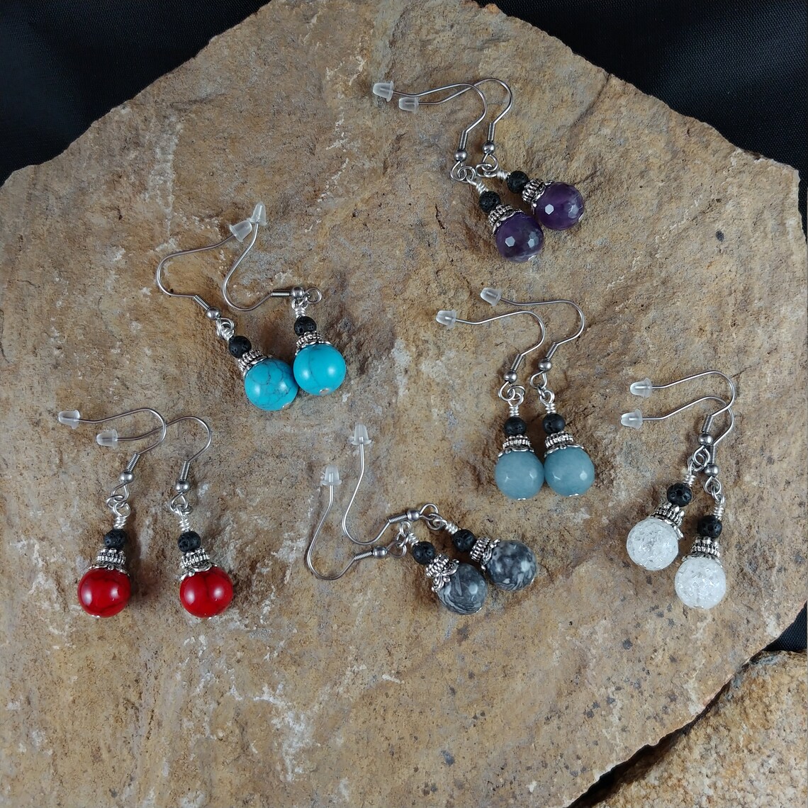 Volcano Lava Earrings With 4mm Lava and Red Magma Turquoise - Etsy