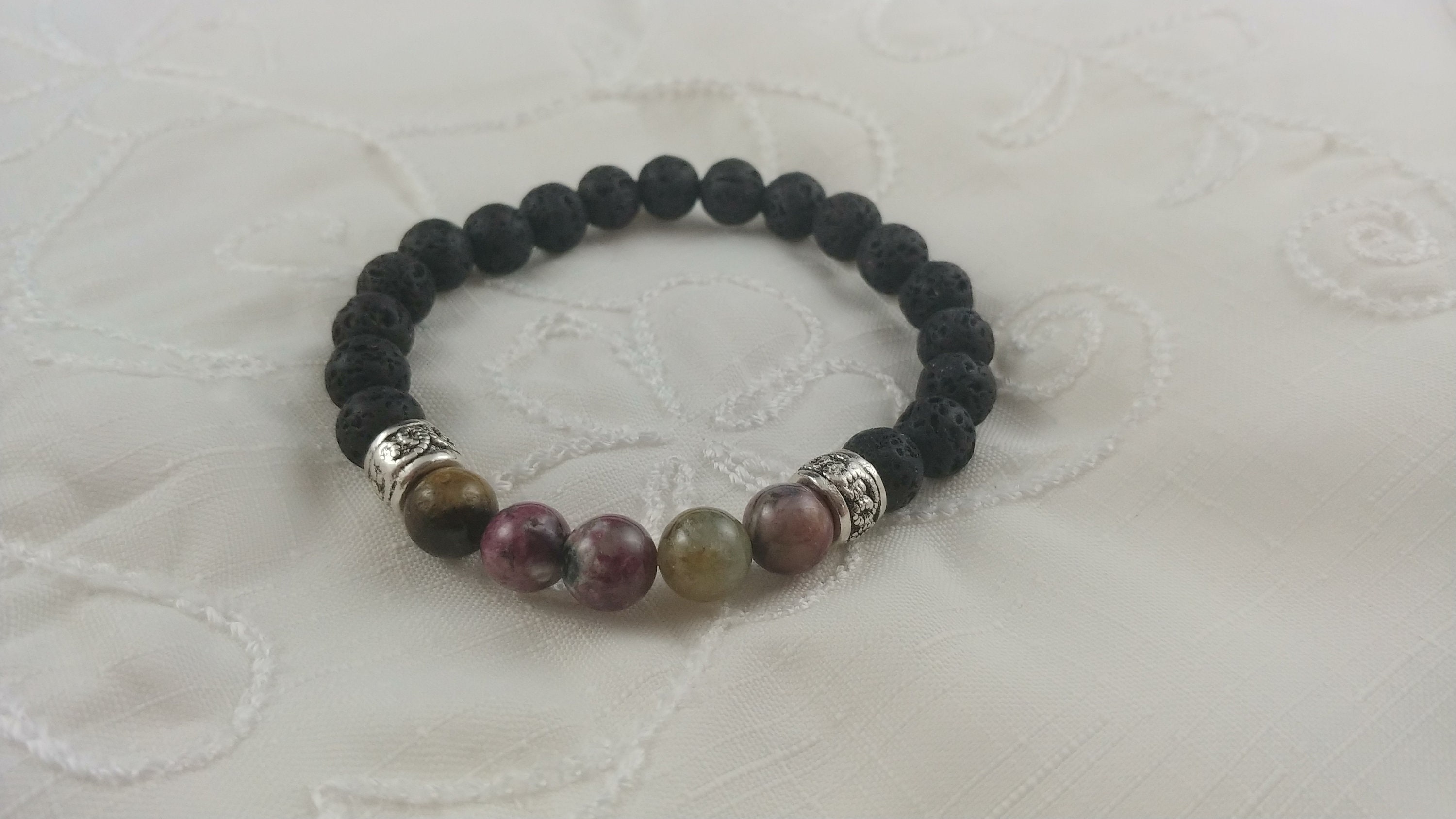 Icelandic Handmade Lava Bracelet With Natural Tourmaline - Etsy