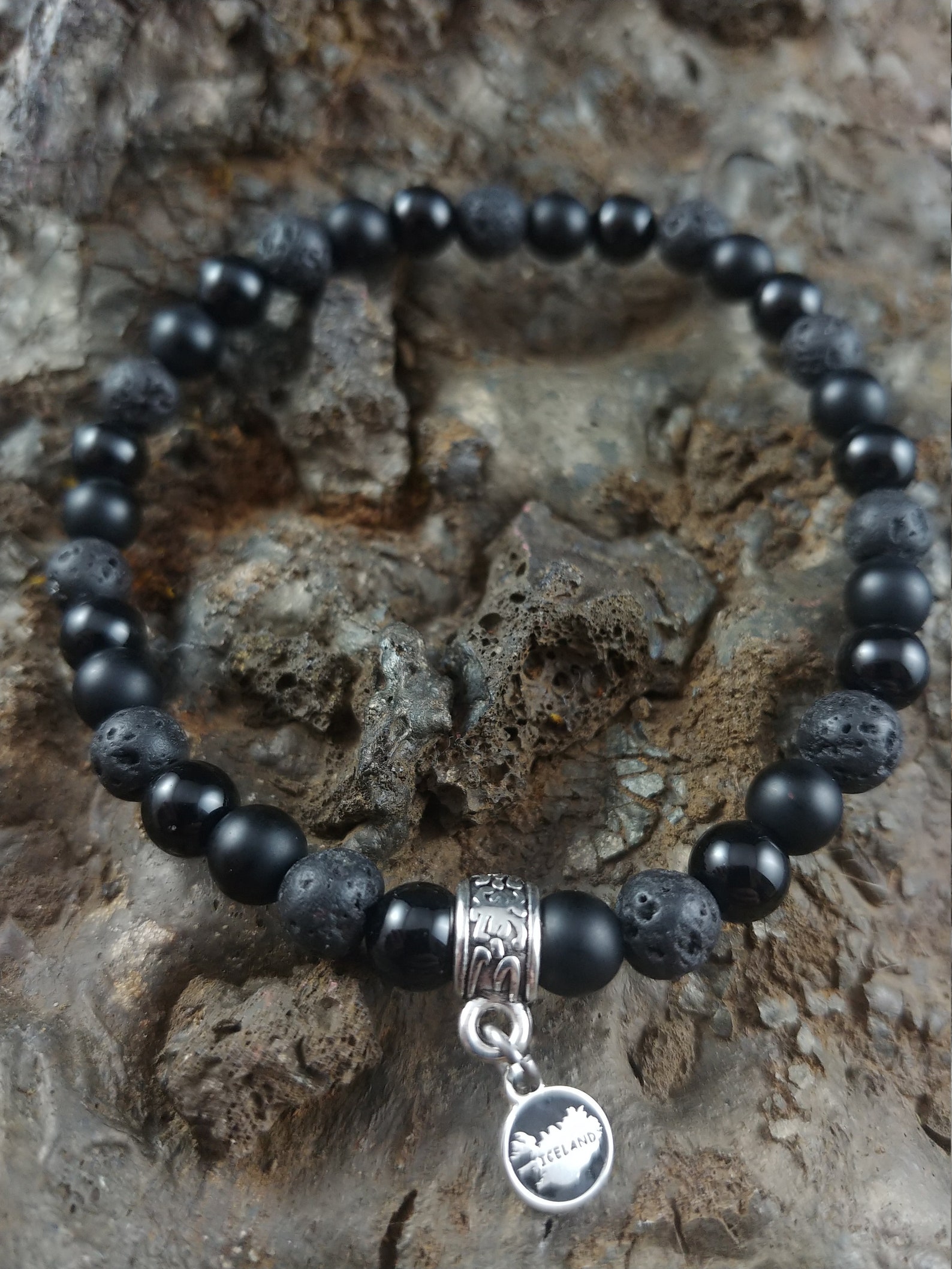 Lava and Onyx Bracelet With Iceland Charm 2 Types - Etsy