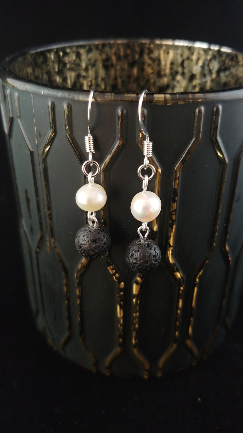Freshwater Pearl and Lava Rock Earrings Icelandic Nature | Etsy