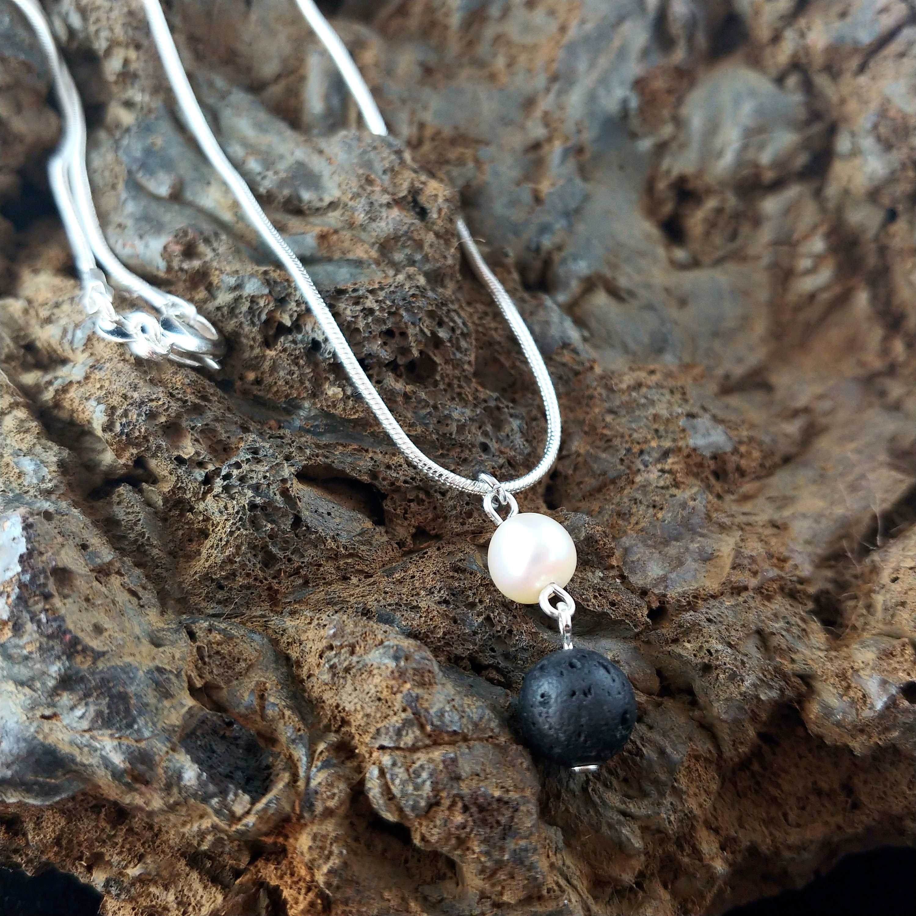 Freshwater Pearl and Lava Rock Necklace Icelandic Nature | Etsy