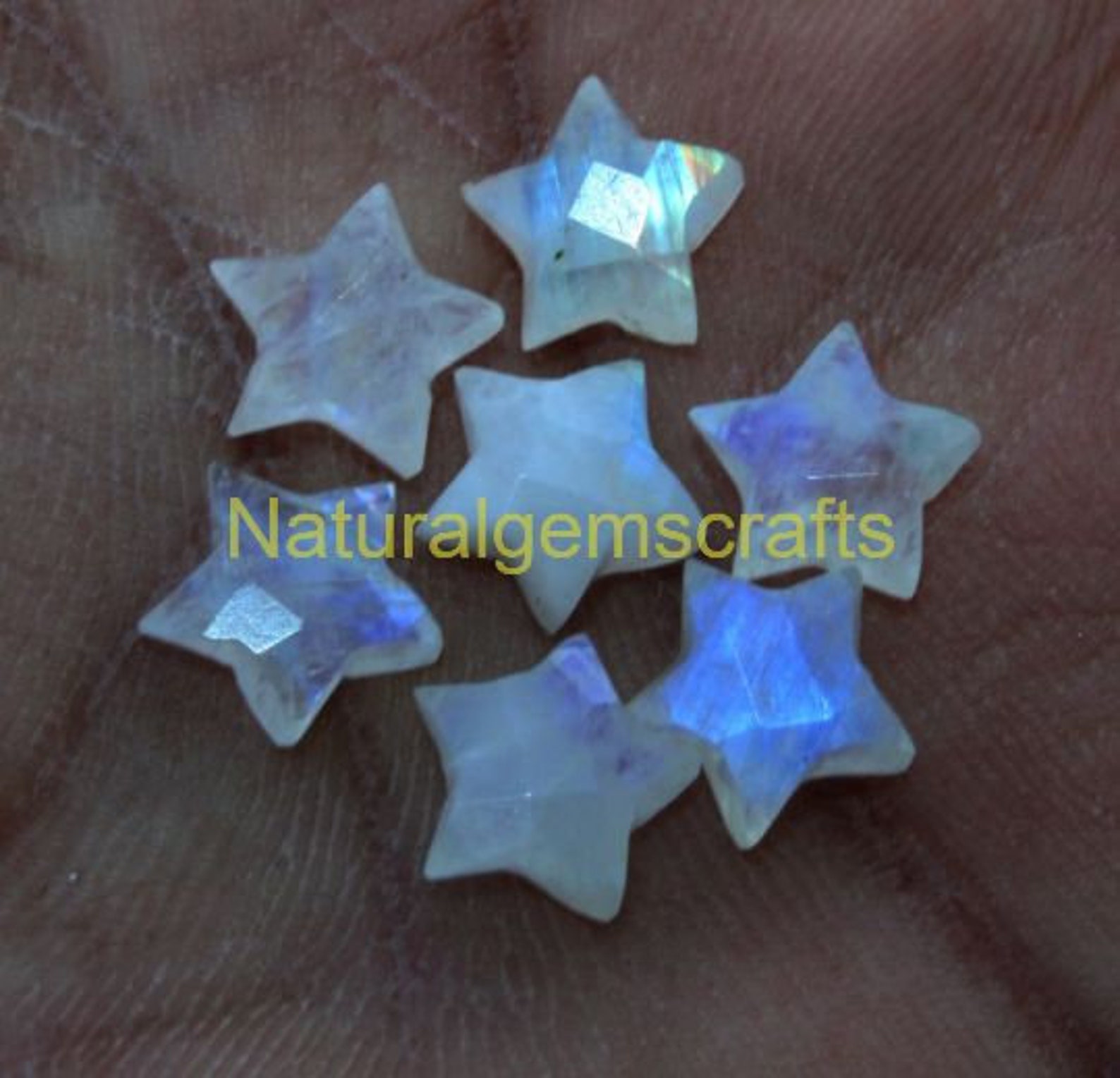 12 Natural Rainbow Moonstone Star Shape Gemstones, Faceted Fancy Cut ...