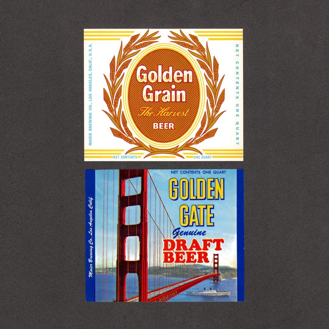 Lot of 2 Vintage Beer Labels Produced by Maier Brewing in Los Angeles ...