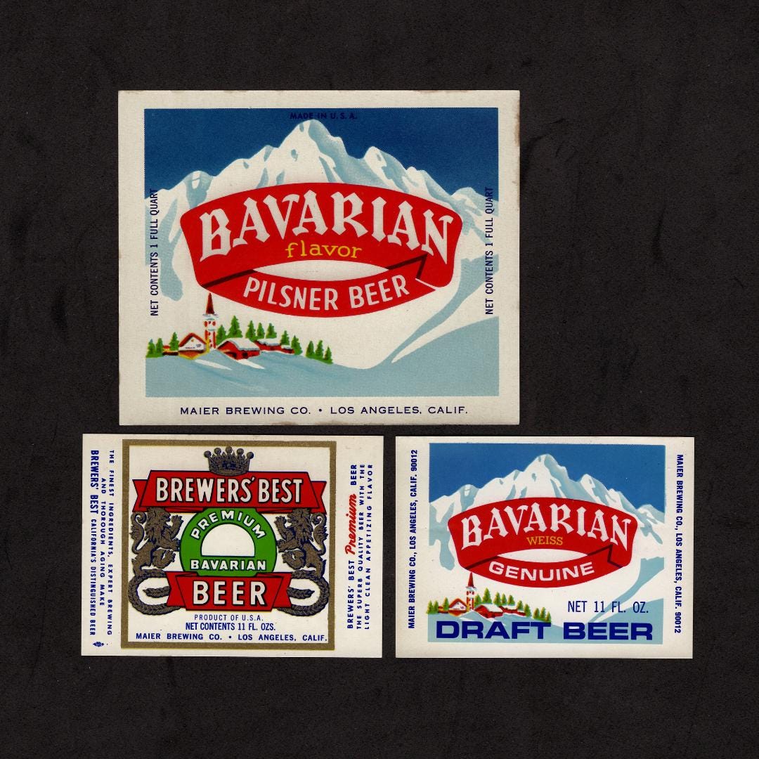 Lot of 3 Vintage Bavarian Beer Labels Produced by Maier Brewing in Los ...