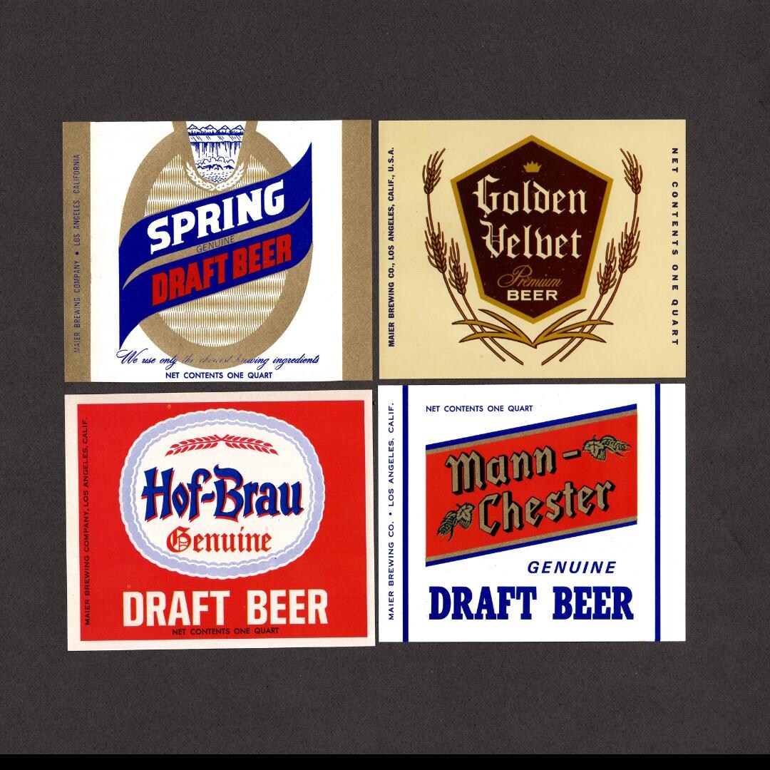 Lot of 4 Vintage Beer Labels Produced by Maier Brewing in Los Angeles ...