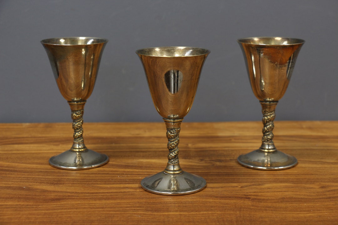 Vintage Silver-plated Wine Goblets, Set of Three Silverplate Chalices ...