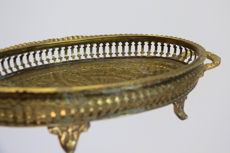 Brass Engraved Arabic Tray With Handles Islamic Etched Footed - Etsy