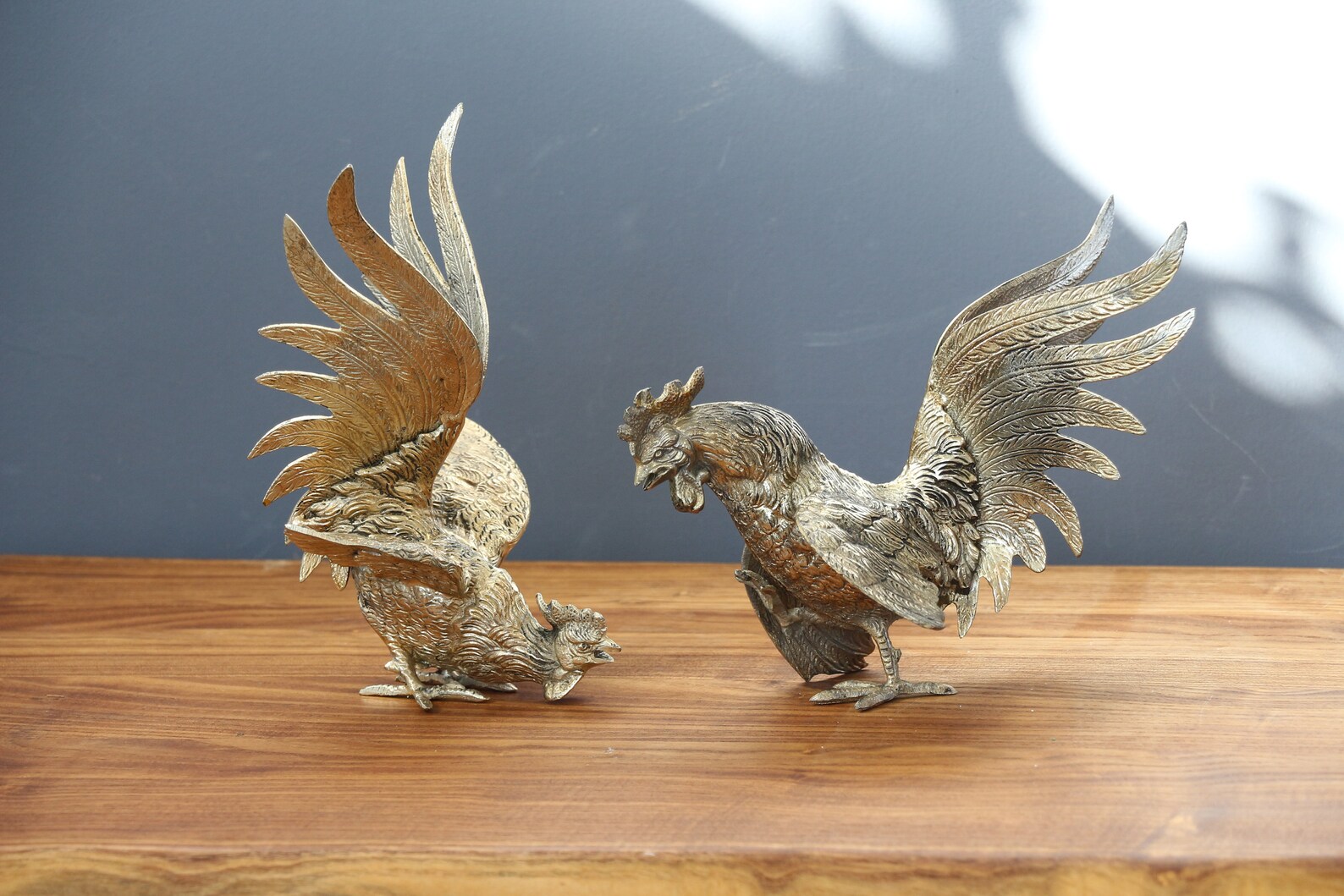 Fighting Bronze Pair Roosters Fighting Cooks Table - Etsy