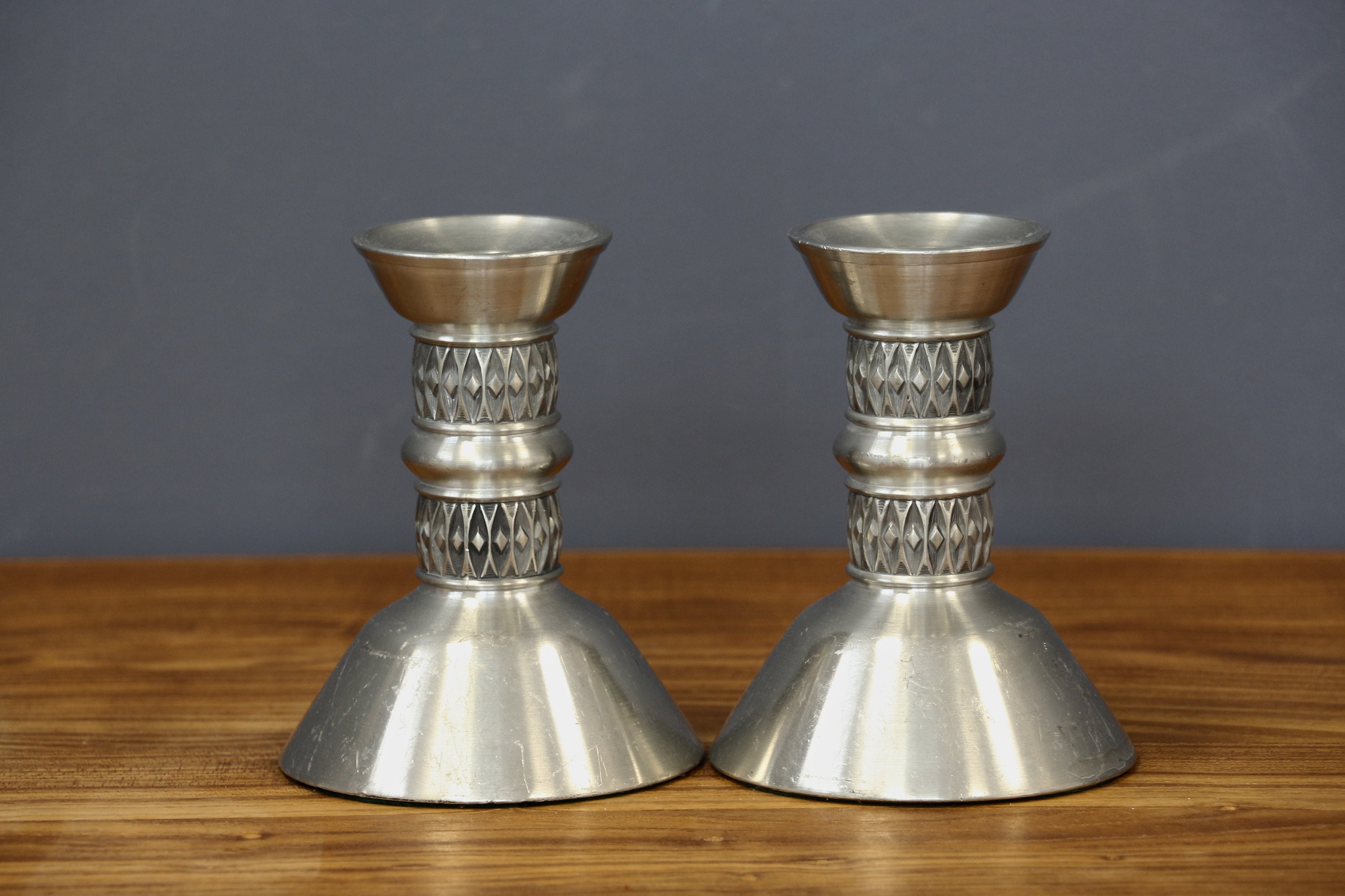 Scandinavian Engraved Pewter Candlestick Norwegian Candlestick with ...