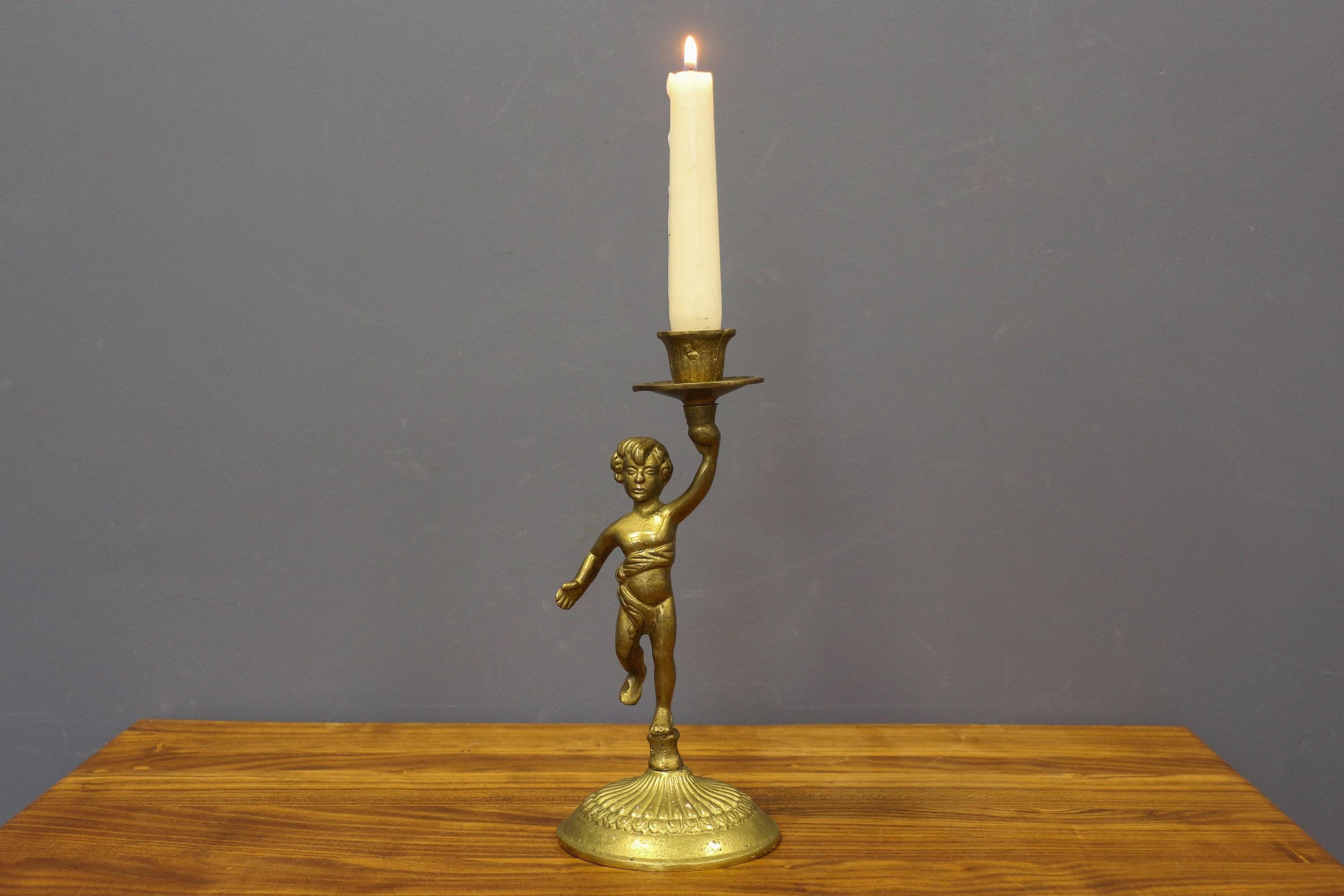 Brass Chandelier With Cherub. Vintage Brass Candlestick Angel. Baroque ...