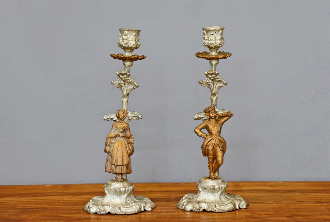 French Baroque Bronze Candlesticks, Bronze Figural Candle Holders ...