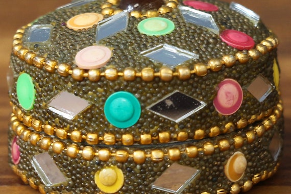 Colourful Small Jewellery Box, Small Metal Round Ring… - Gem