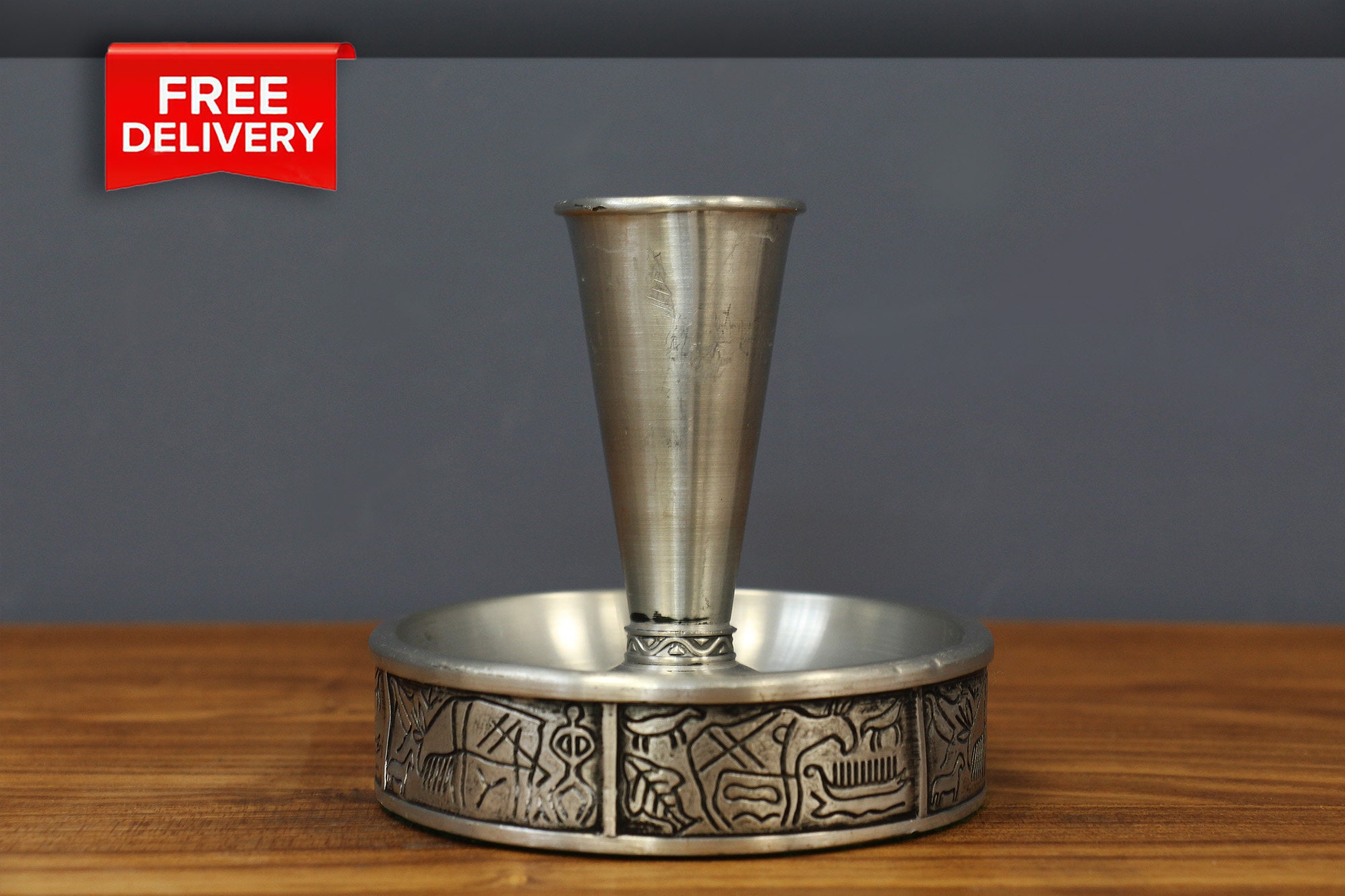 Scandinavian Engraved Pewter Candlestick Norwegian Candlestick with ...