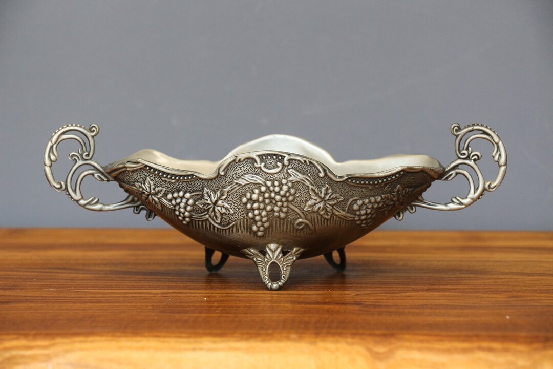 Art Deco Pewter Fruit Bowl. Gondola Plate Ornate Floral - Etsy