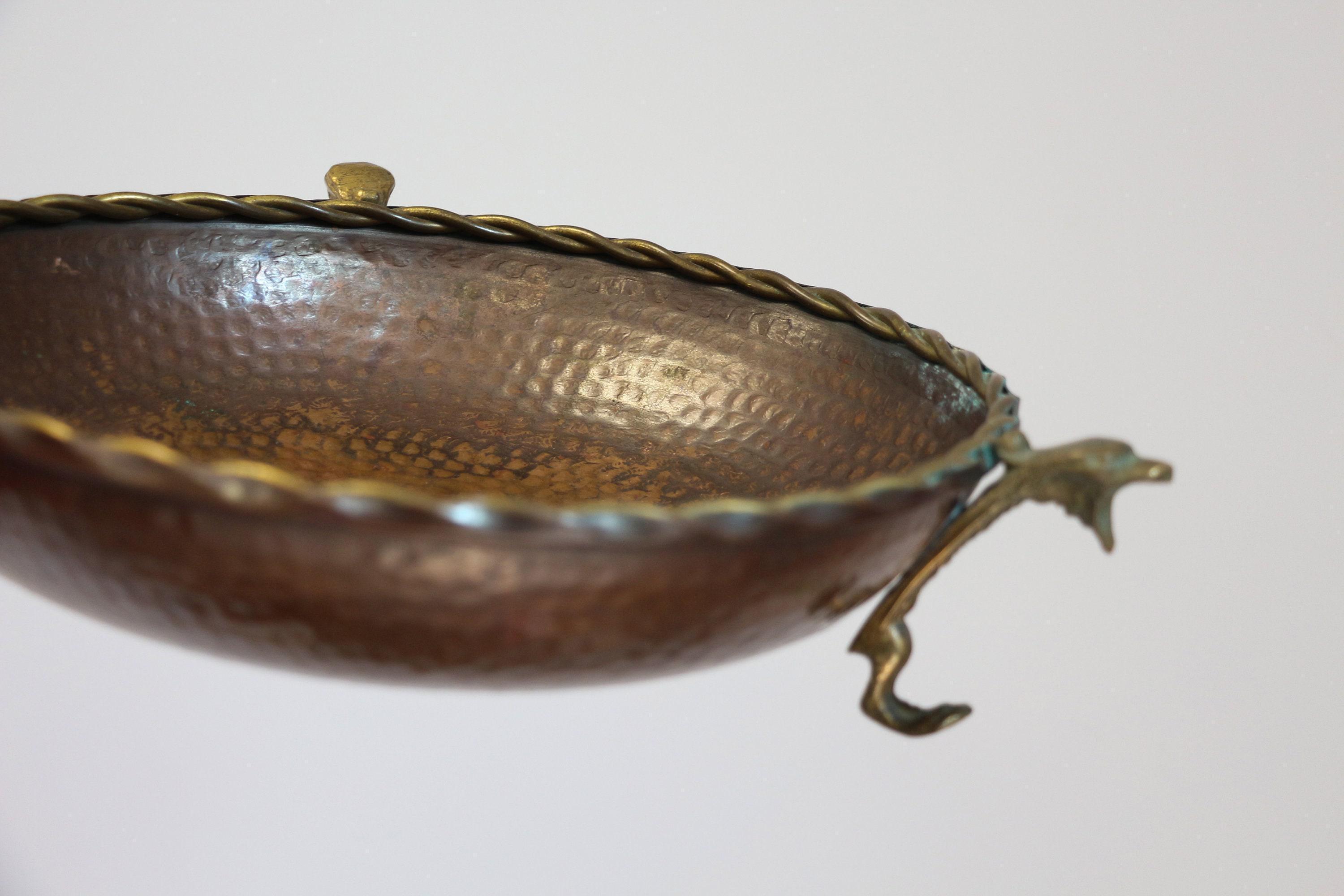 Antique Dragons Footed Copper Bowl, Unique Round Copper Baroque Plateau ...
