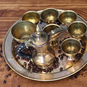 Vintage Dallah Turkish coffee set. Brass Islamic pot cups | Etsy