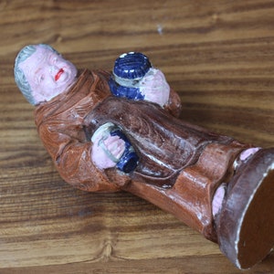 Vintage Wood German Monk Statue Drinking Wine, A Wood-carved Statue of ...