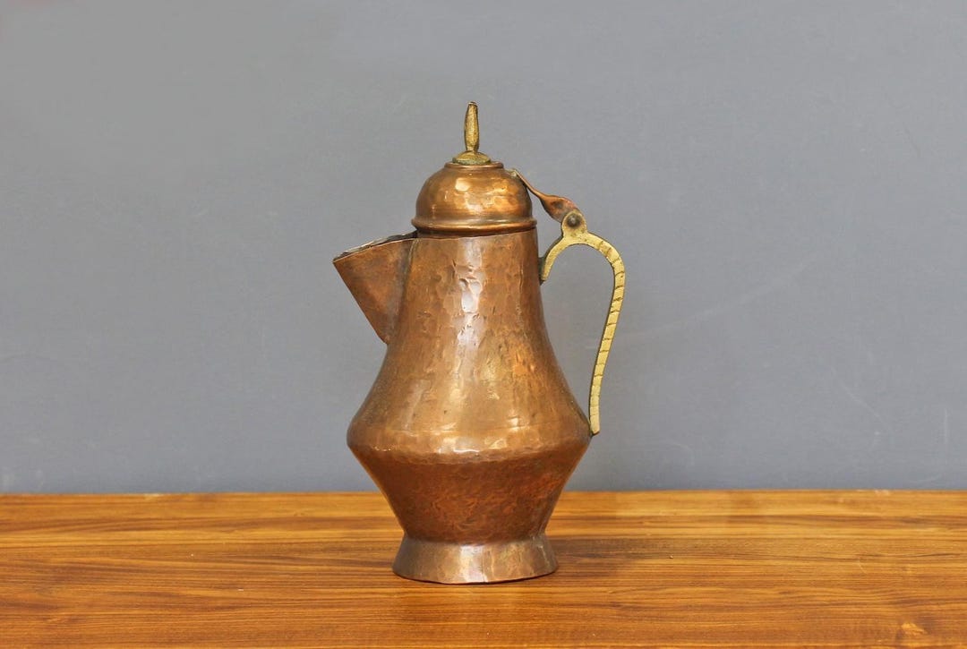 Arabian Copper Jug With Handle and Lid Copper Engraved Pitcher Copper ...