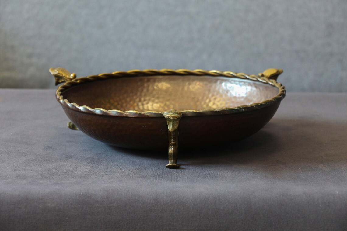 Antique Dragons Footed Copper Bowl, Unique Round Copper Baroque Plateau ...