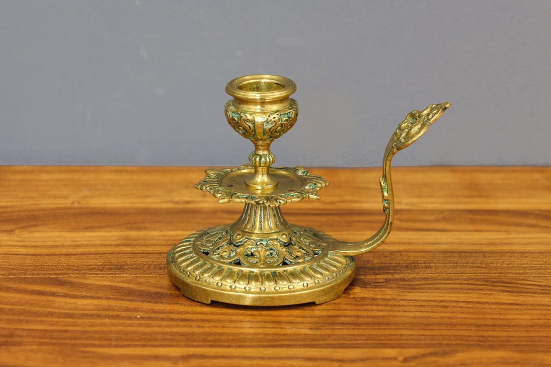Vintage Bronze Candlestick With Handle, Art Nouveau Chamber Candlestick ...