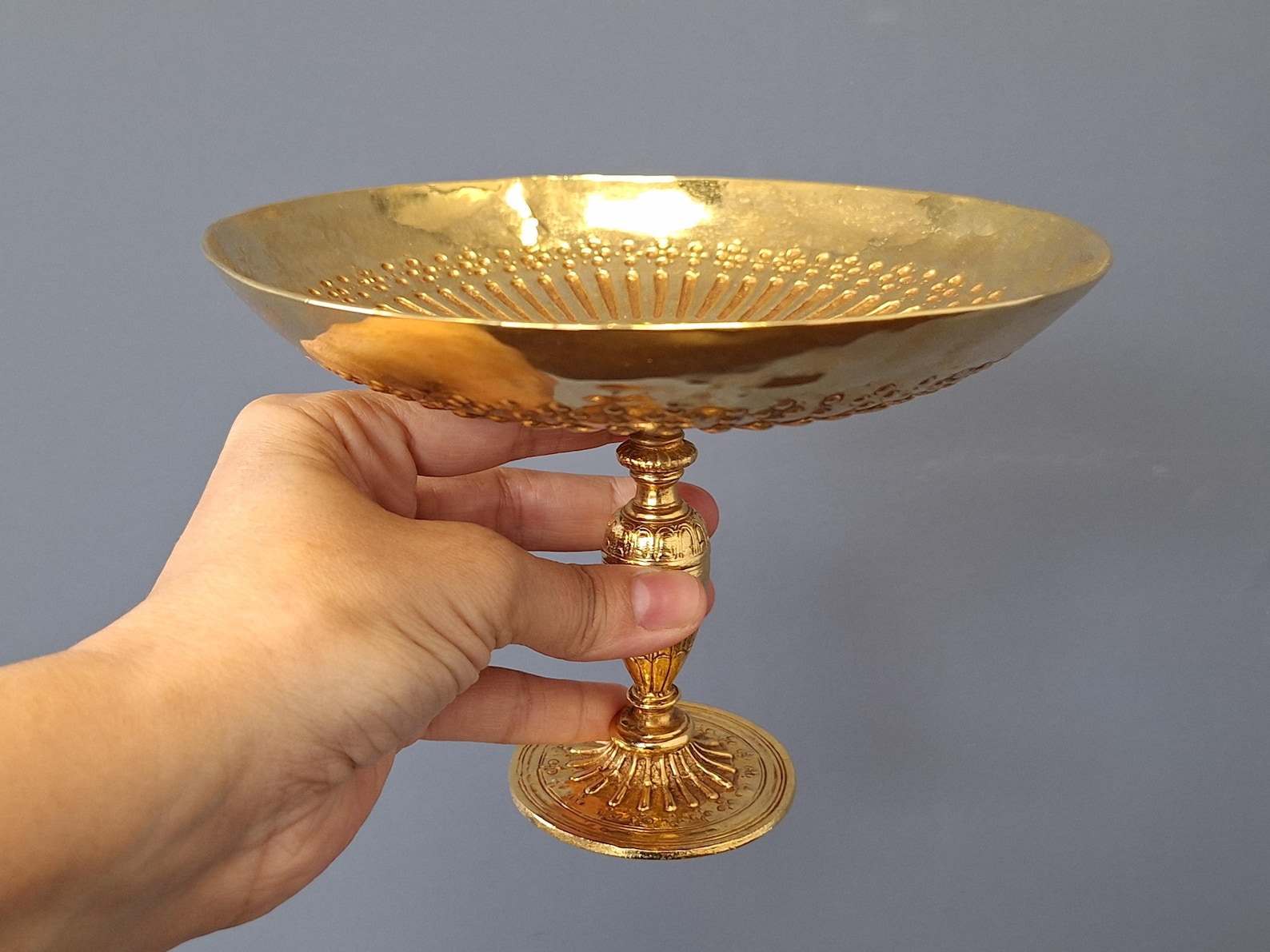 Antique Pedestal Brass Bowl, Bronze Ornate Tazza, Centrepiece Brass ...
