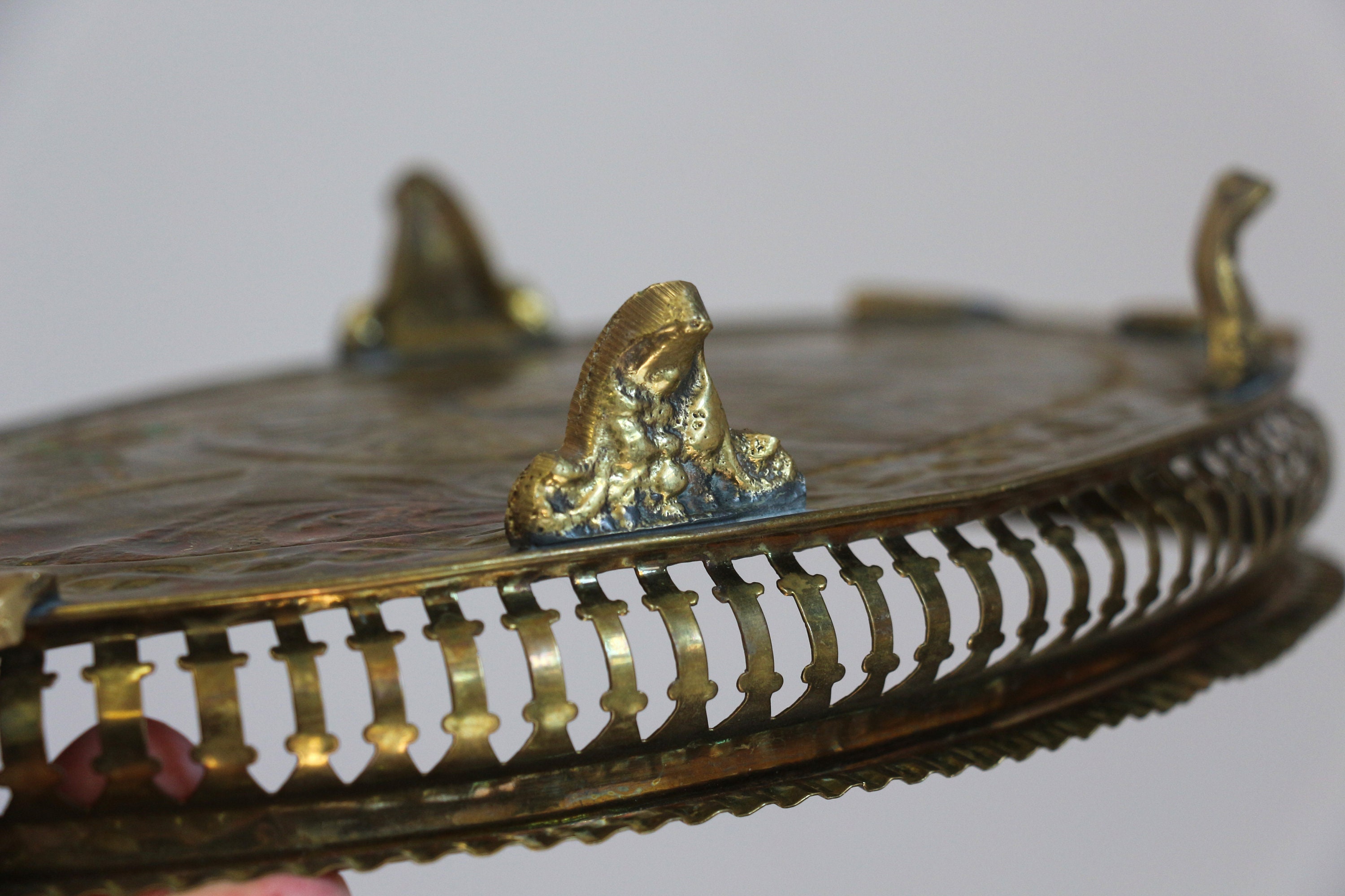 Brass Engraved Arabic Tray With Handles Islamic Etched Footed - Etsy