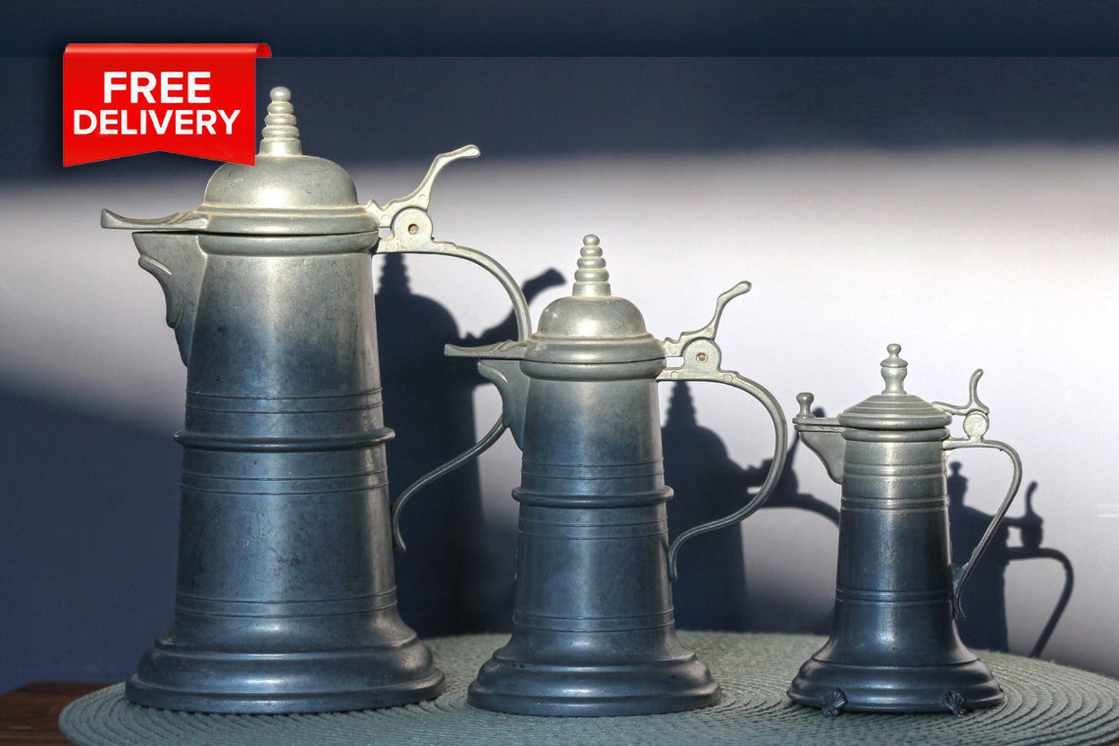 Vintage Pewter Pitcher. Set of Three Tin Jugs. Beer Tankards. - Etsy