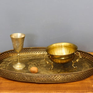 Brass Engraved Arabic Tray With Handles Vintage Etched - Etsy