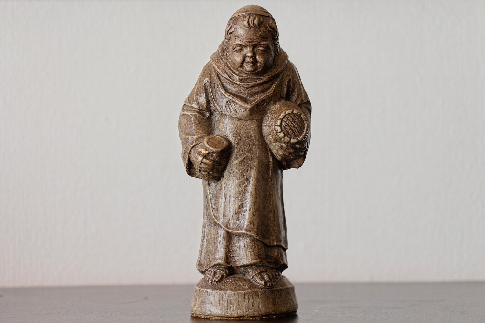 Vintage Wood German monk statue drinking wine A wood carved | Etsy