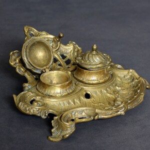 Antique Brass Baroque Inkwell, Ornate Double Bronze Inkwell, Desk ...