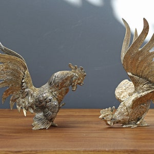 Fighting Bronze Pair Roosters, Fighting Cooks Table Centerpiece ...