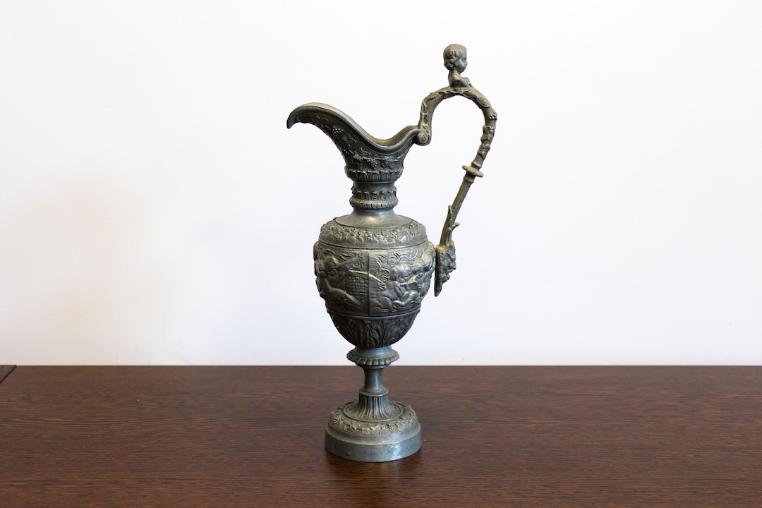 Classical Italian Pewter Pitcher, Pewter Decanter With Cherubs, Ornate ...