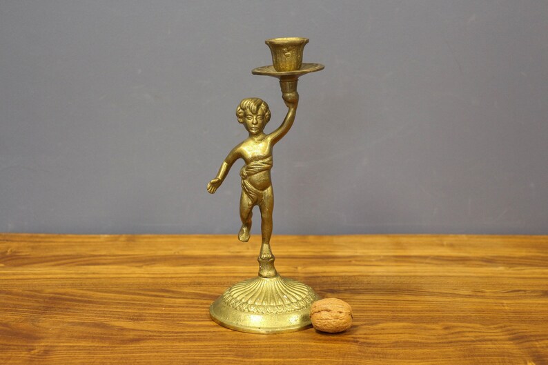 Brass Chandelier With Cherub. Vintage Brass Candlestick Angel. Baroque ...