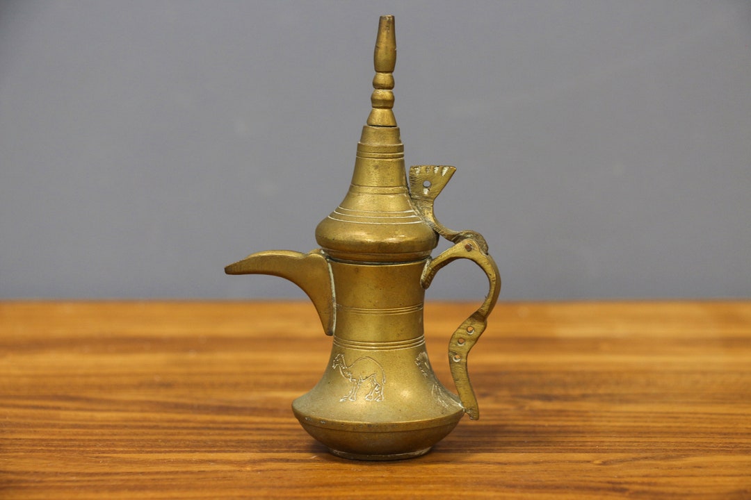 Antique Brass Asian Coffee Pot, Etched Indian Brass Dallah, Ancient ...