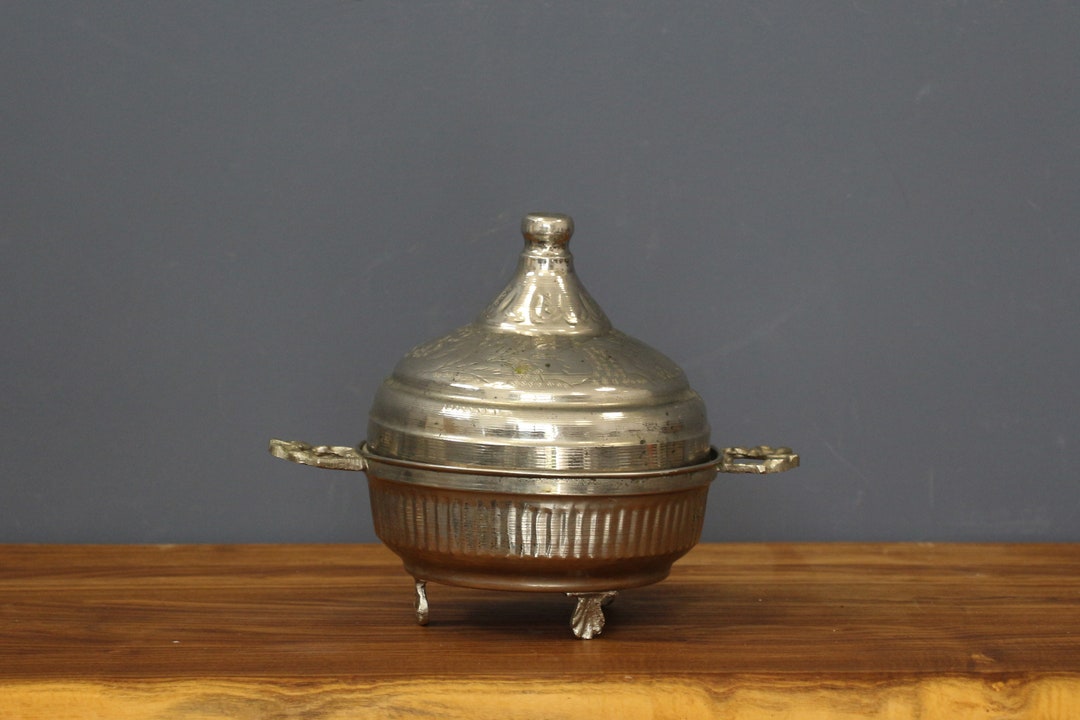 Antique Pewter Moroccan Brazier, Arabian Bowl With Lid, Ancient Islamic ...