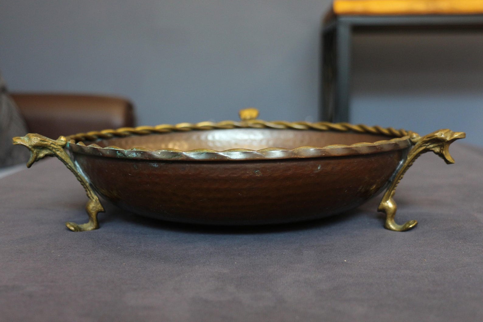 Antique Dragons Footed Copper Bowl, Unique Round Copper Baroque Plateau ...