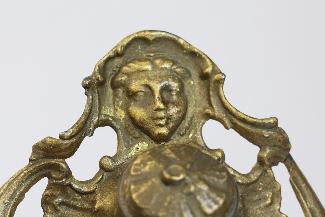 Antique Brass Inkwell With Woman Face Ornate Small Bronze - Etsy
