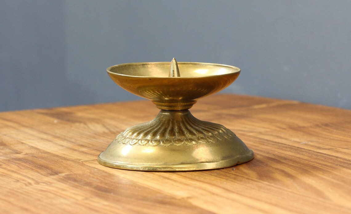 Vintage Bronze Pricket Candlestick, Solid Brass Brutalist Candleholder ...