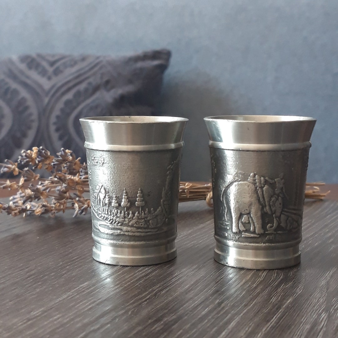 Pewter Small Cups, Pewter Collectible Pair Shot Glasses, Tin Shot ...