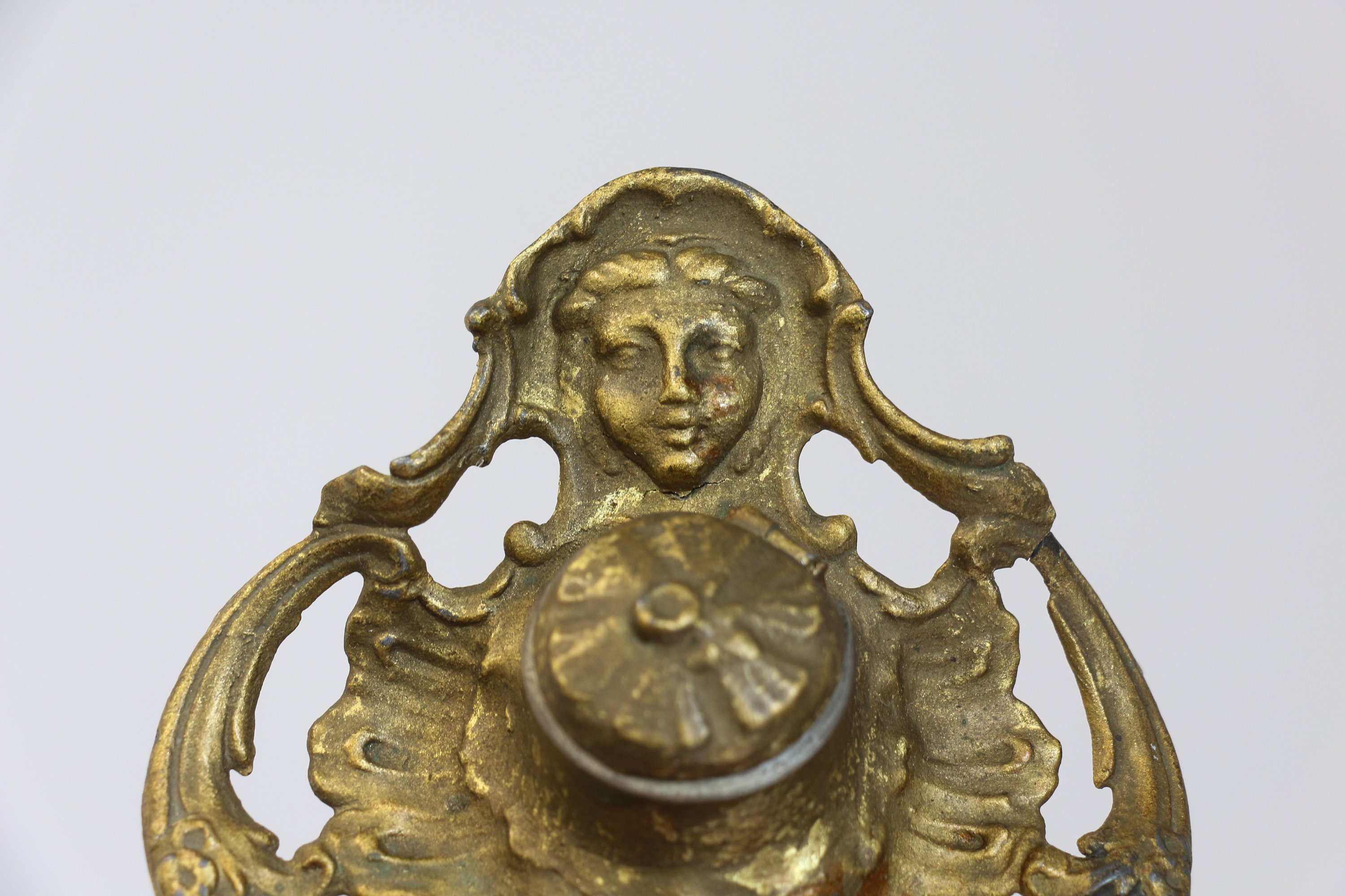 Antique Brass Inkwell With Woman Face Ornate Small Bronze - Etsy