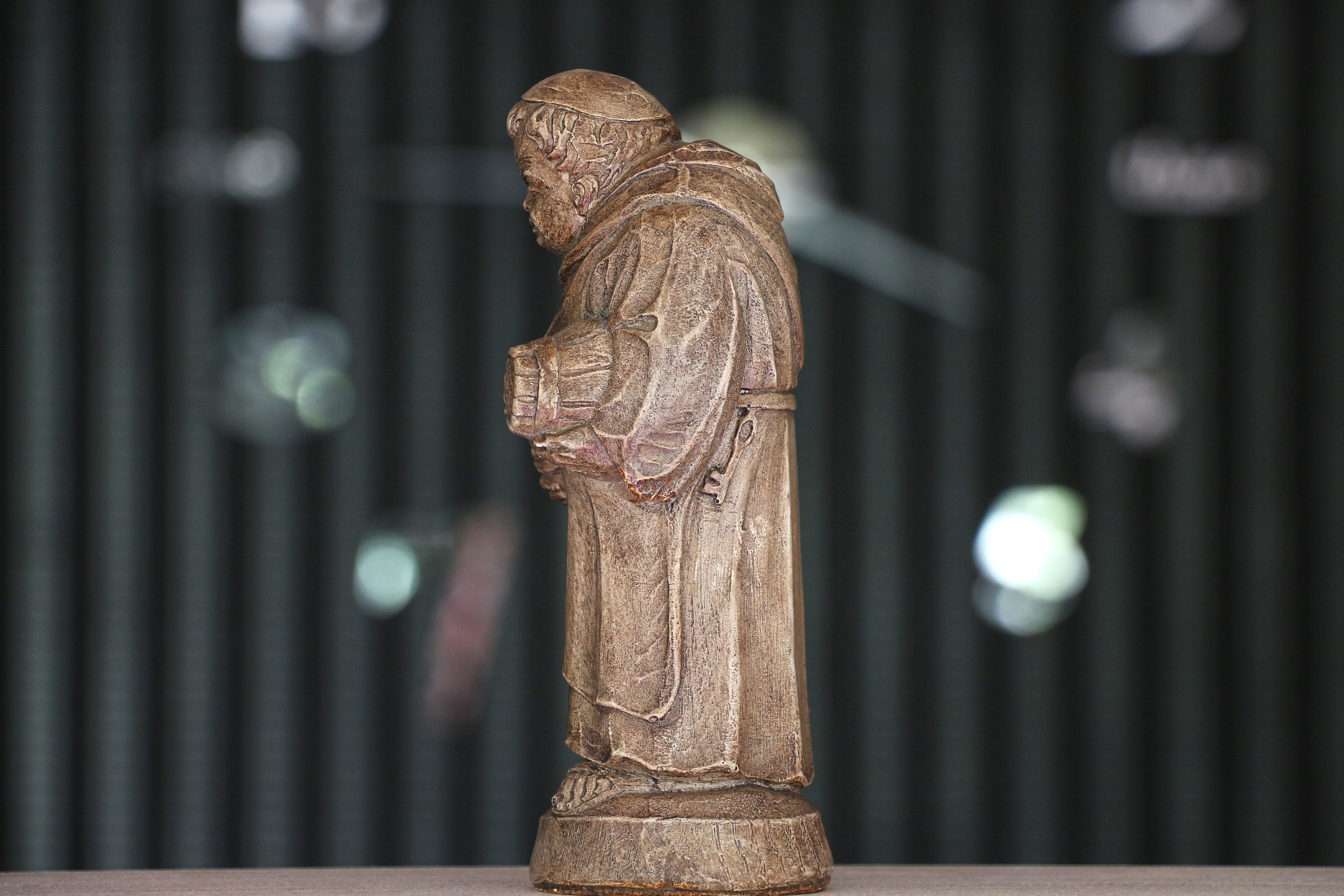 Vintage Wood German monk statue drinking wine A wood carved | Etsy