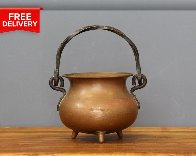 Copper Hammered Vessel With Handle Halloween Decor Vintage Copper ...
