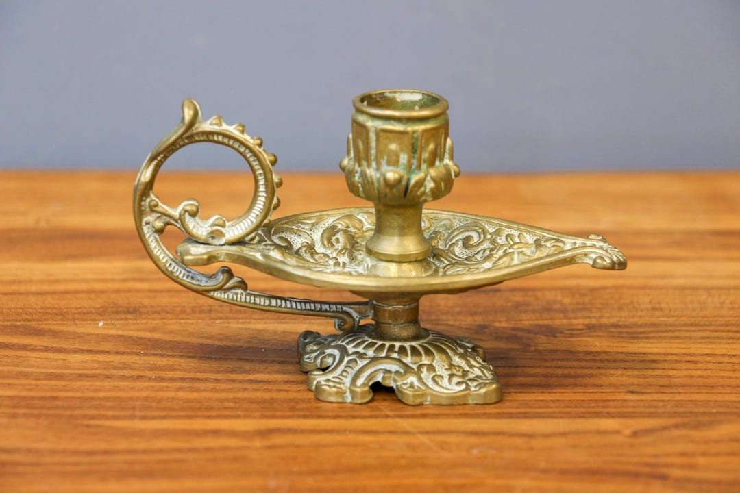 Victorian Brass Chamber Candlestick, Chamberstick Finger Loop Handle ...