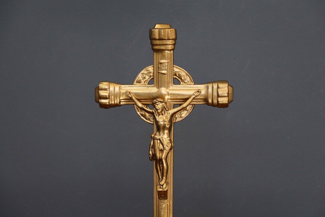 Antique Brass Jesus Cross Crucifix. Vintage Brass Standing Crucifix ...